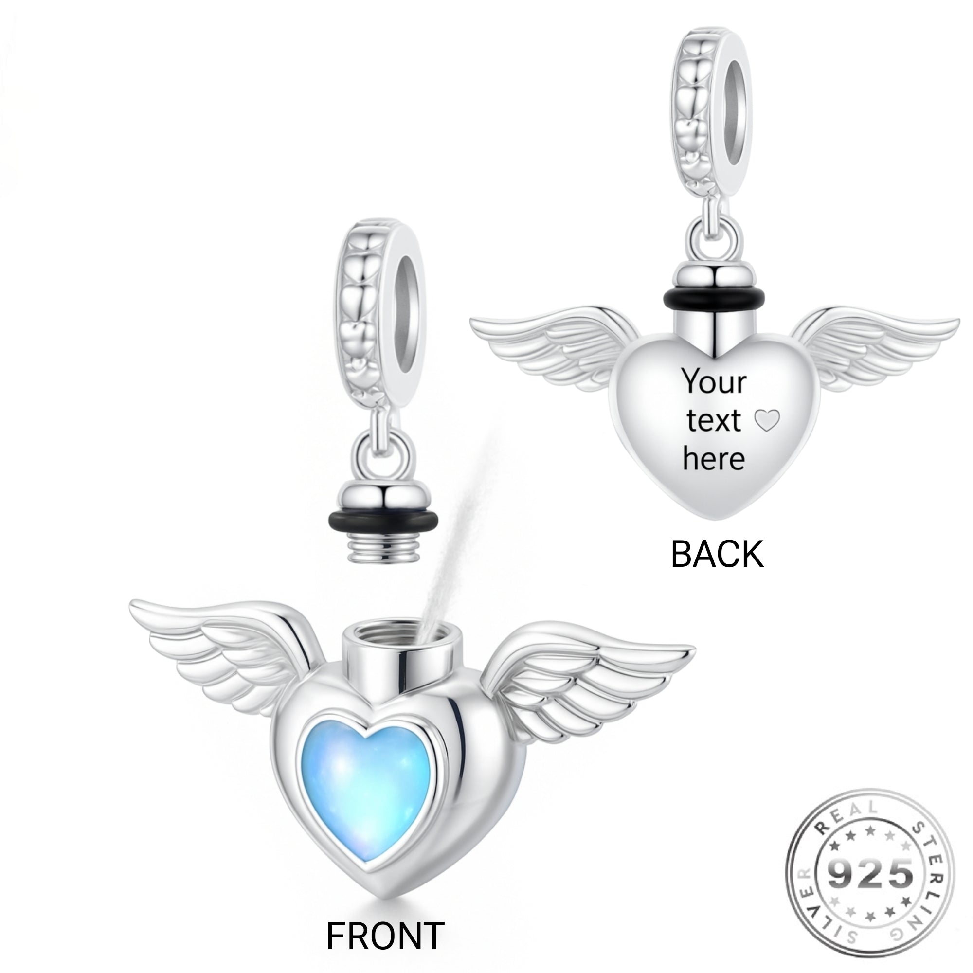 Angel Wings Self-Fill Ashes Charm 925 Sterling Silver ( Fits Pandora ...